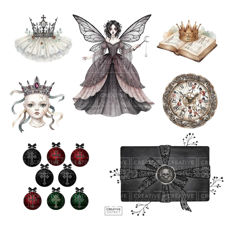 Gothic Nutcracker Fantasy Clipart Set – Dark Ballet Christmas ...