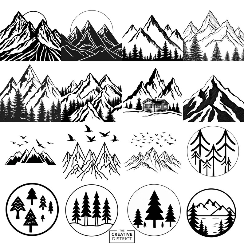 Mountain SVG Bundle - Outdoor & Hiking Clipart - Forest Adventure PNG ...