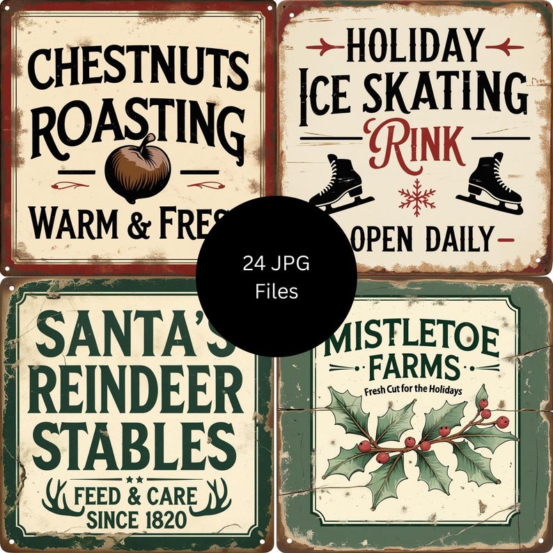 Retro Farmhouse Rustic Christmas Signs Vintage Weathered Holiday JPG ...