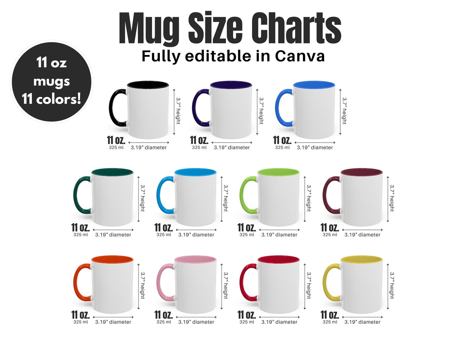 Colorful Mugs Sizing Chart Color Chart Mockup Bundle Pod Size Printify ...