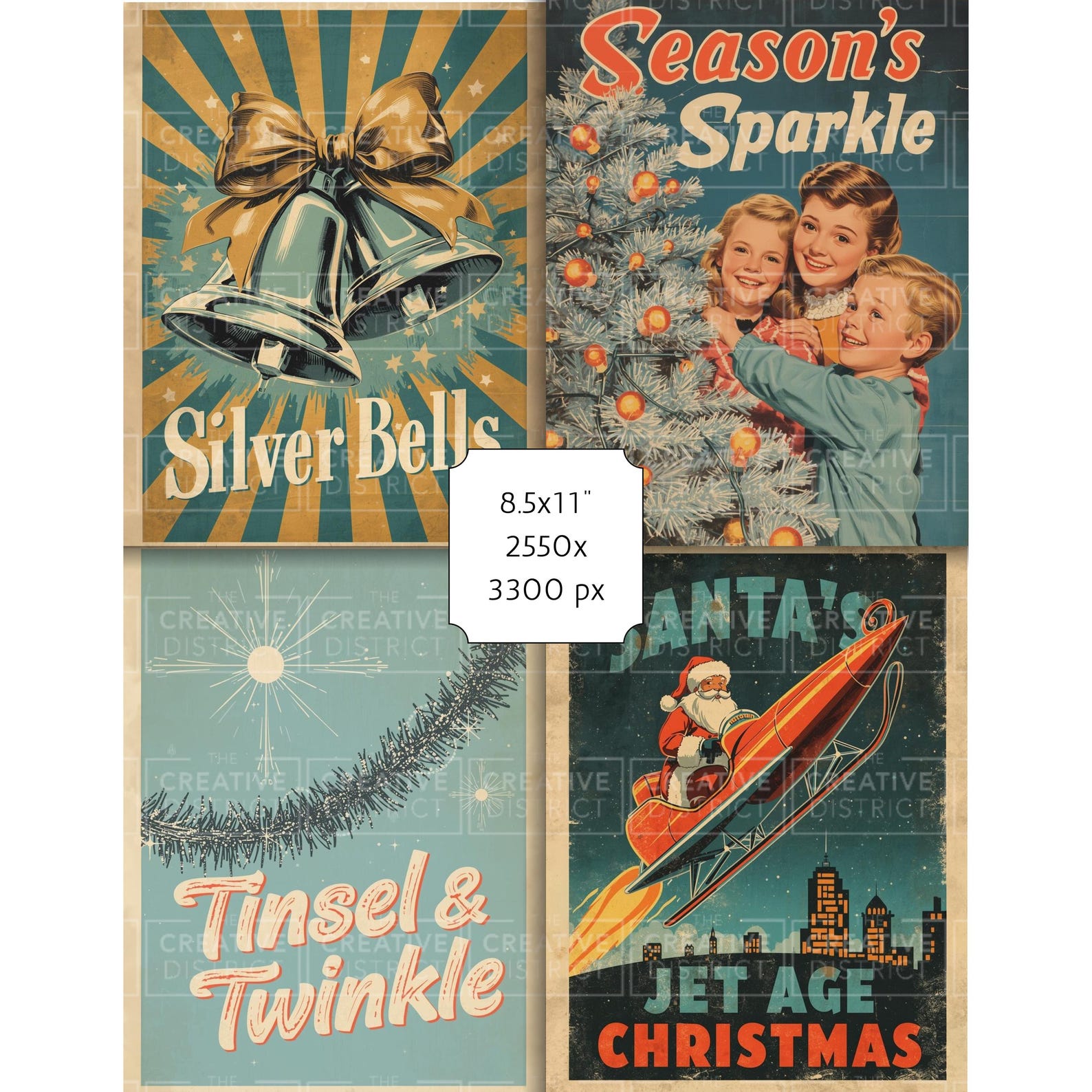 1960s Christmas Retro Poster Art Style Holiday Prints, Mid-century ...
