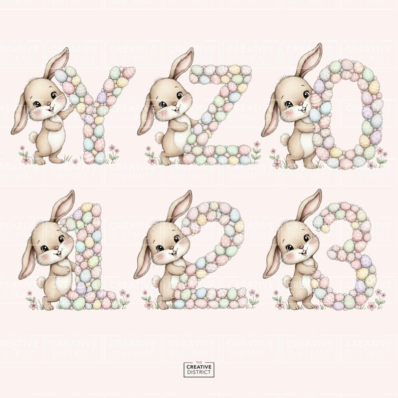 Easter Egg Alphabet & Numbers Clipart – Cute Bunny Easter Letters and ...