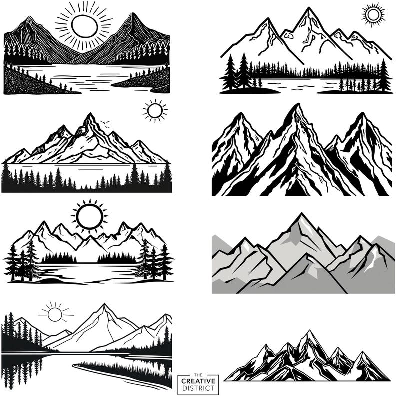 Mountain Top Clipart Outdoor Scene SVG Bundle Mountain Range Adventure ...