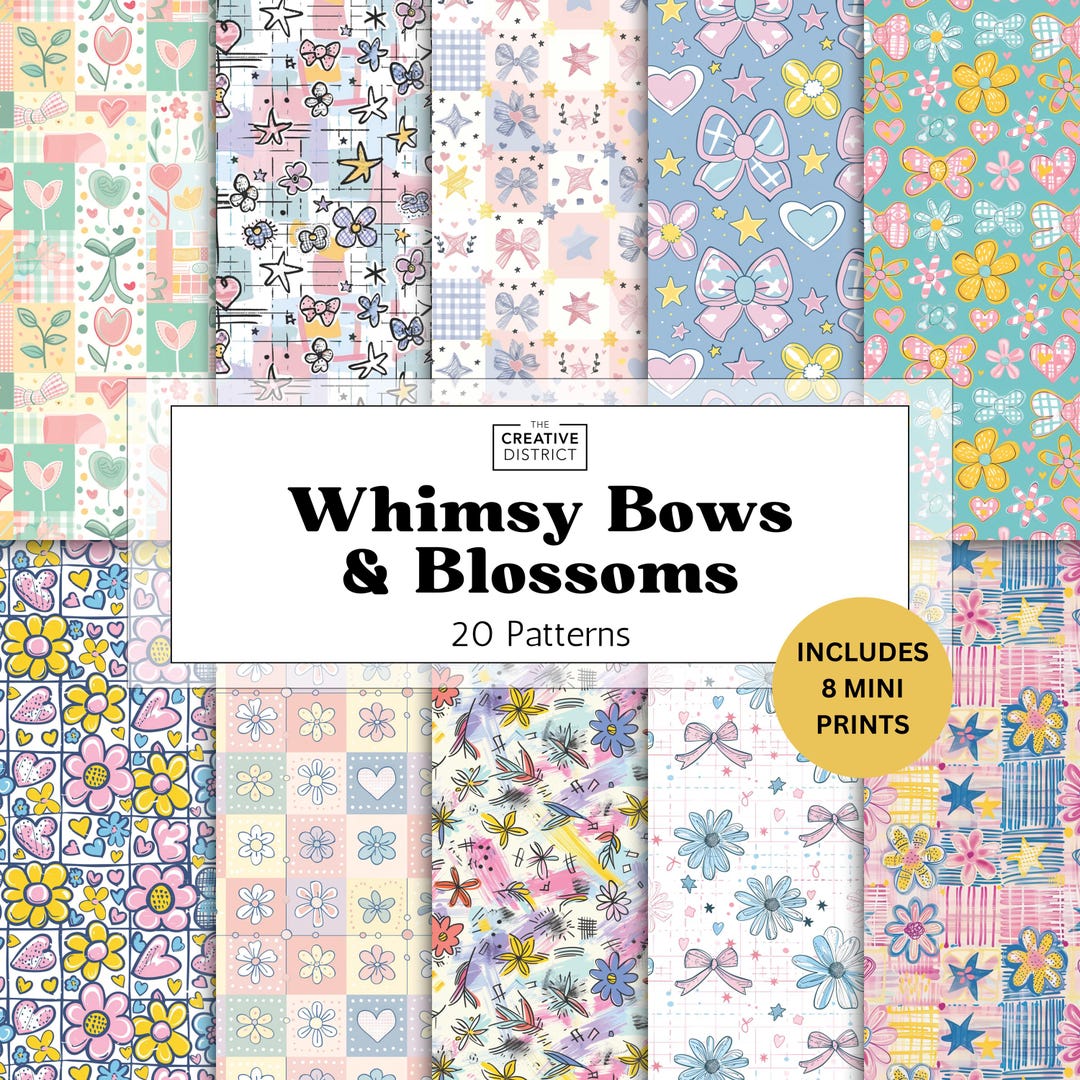 Cute Bows & Flowers Digital Paper Coquette Seamless Patterns Playful ...