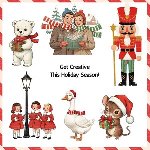 1950s Christmas Clipart Bundle, Retro Vintage Holiday Illustrations ...