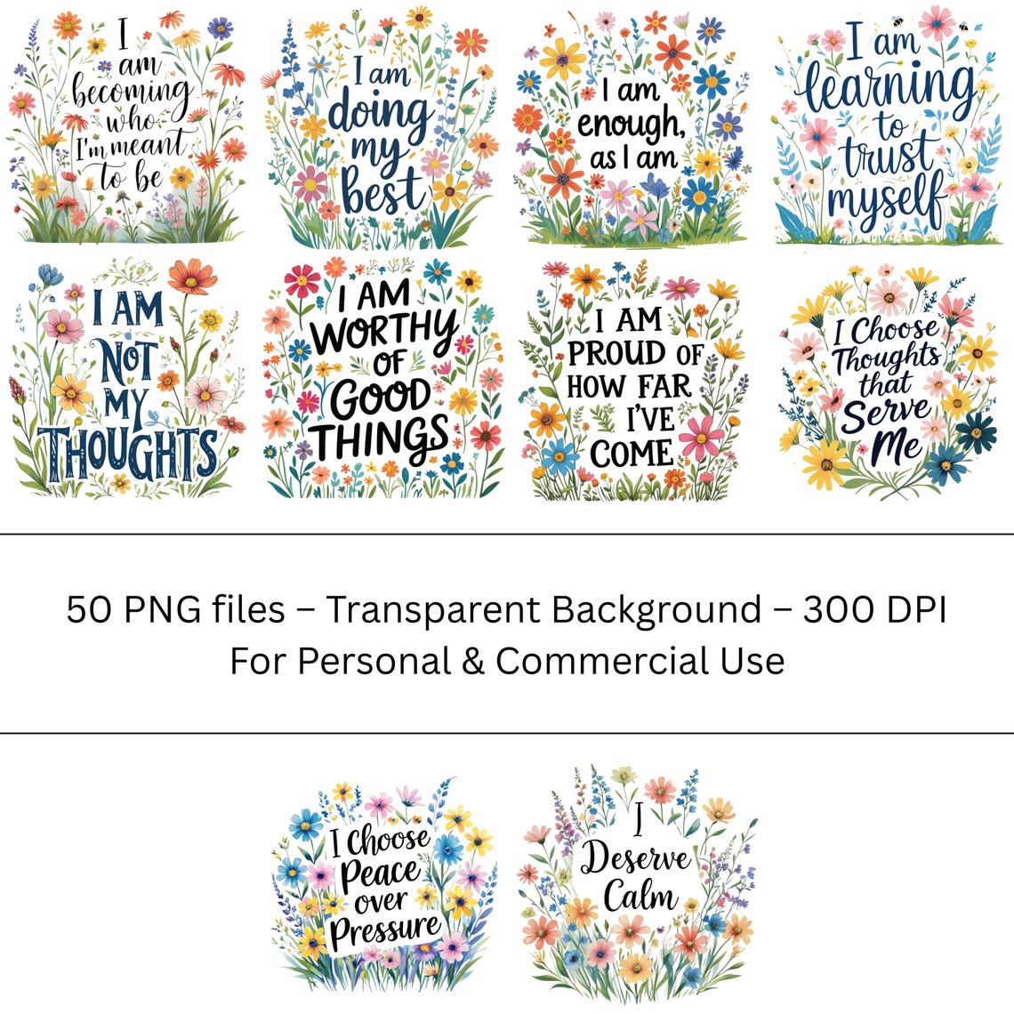 Wildflower Motivational Quote PNG Bundle Inspirational Sayings With ...