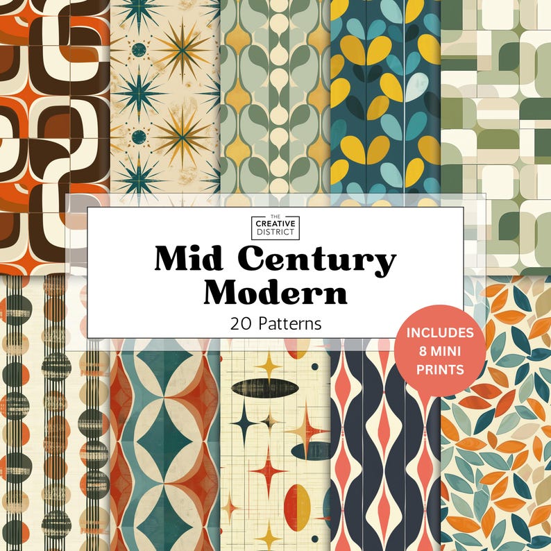 Midcentury Modern Digital Paper Retro Prints 50s Style Atomic Geometric ...