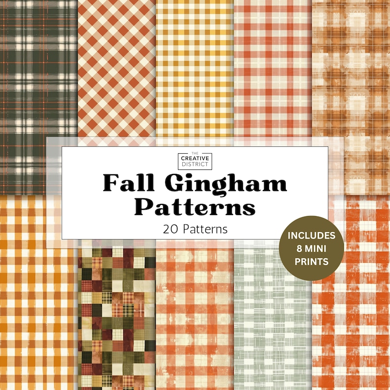 Fall Gingham Digital Paper Autumn Check Seamless Pattern Plaid ...
