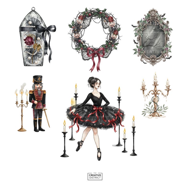 Gothic Nutcracker Fantasy Clipart Set – Dark Ballet Christmas ...