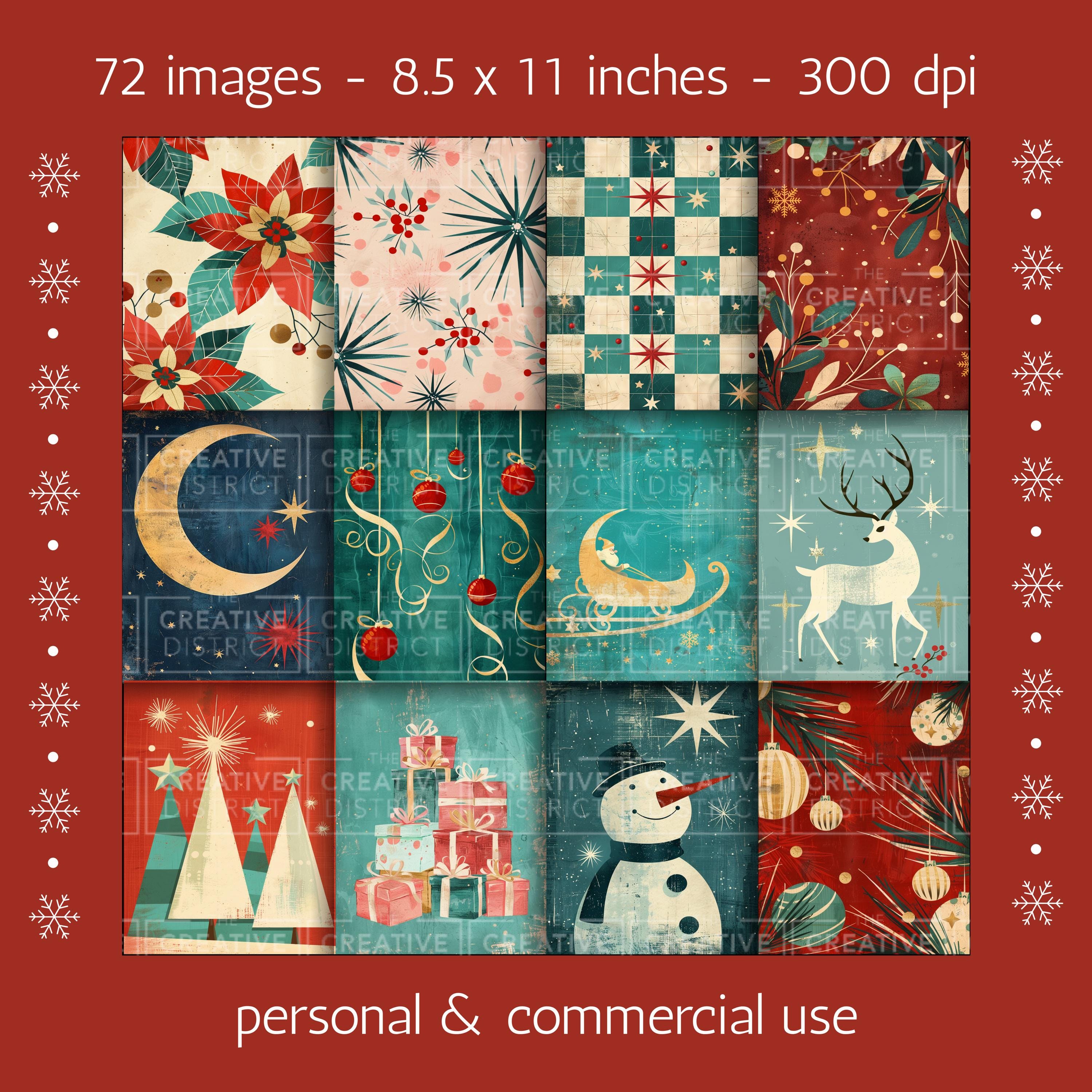 3-in-1 Vintage Christmas Digital Paper Bundle, 1950s Retro & Mid ...