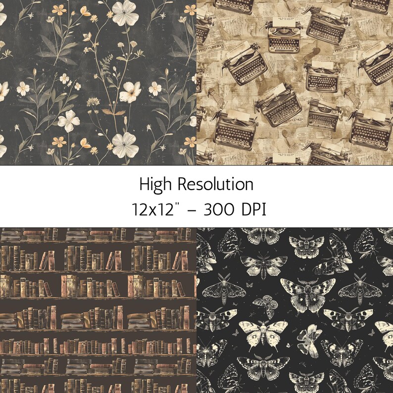 Dark Academia Digital Paper Bundle Vintage Library Seamless Patterns ...