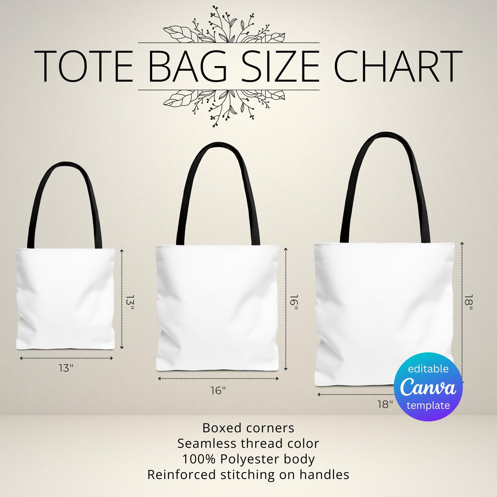 AOP Tote Bag Sizing Guide Canva Template Editable Bag Measurement Chart ...