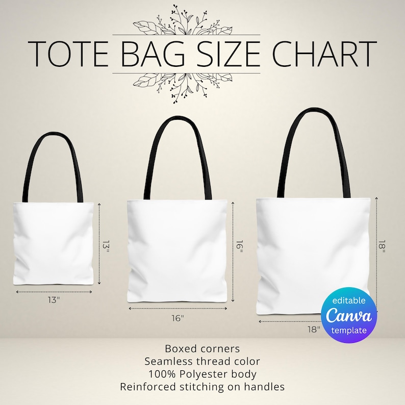 AOP Tote Bag Sizing Guide Canva Template Editable Bag Measurement Chart ...