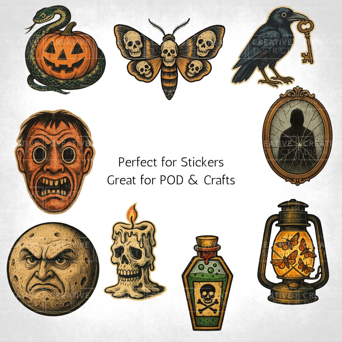 Macabre Halloween Clipart Bundle, PNG Files, Vintage Spooky Oddities ...