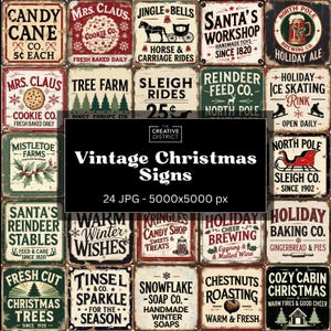 Retro Farmhouse Rustic Christmas Signs Vintage Weathered Holiday JPG ...