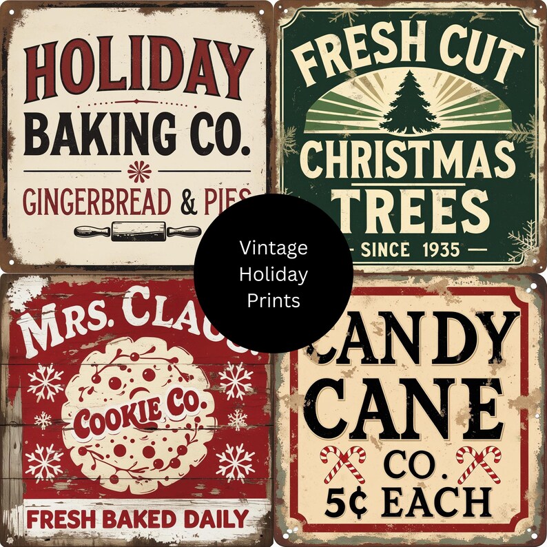 Retro Farmhouse Rustic Christmas Signs Vintage Weathered Holiday JPG ...