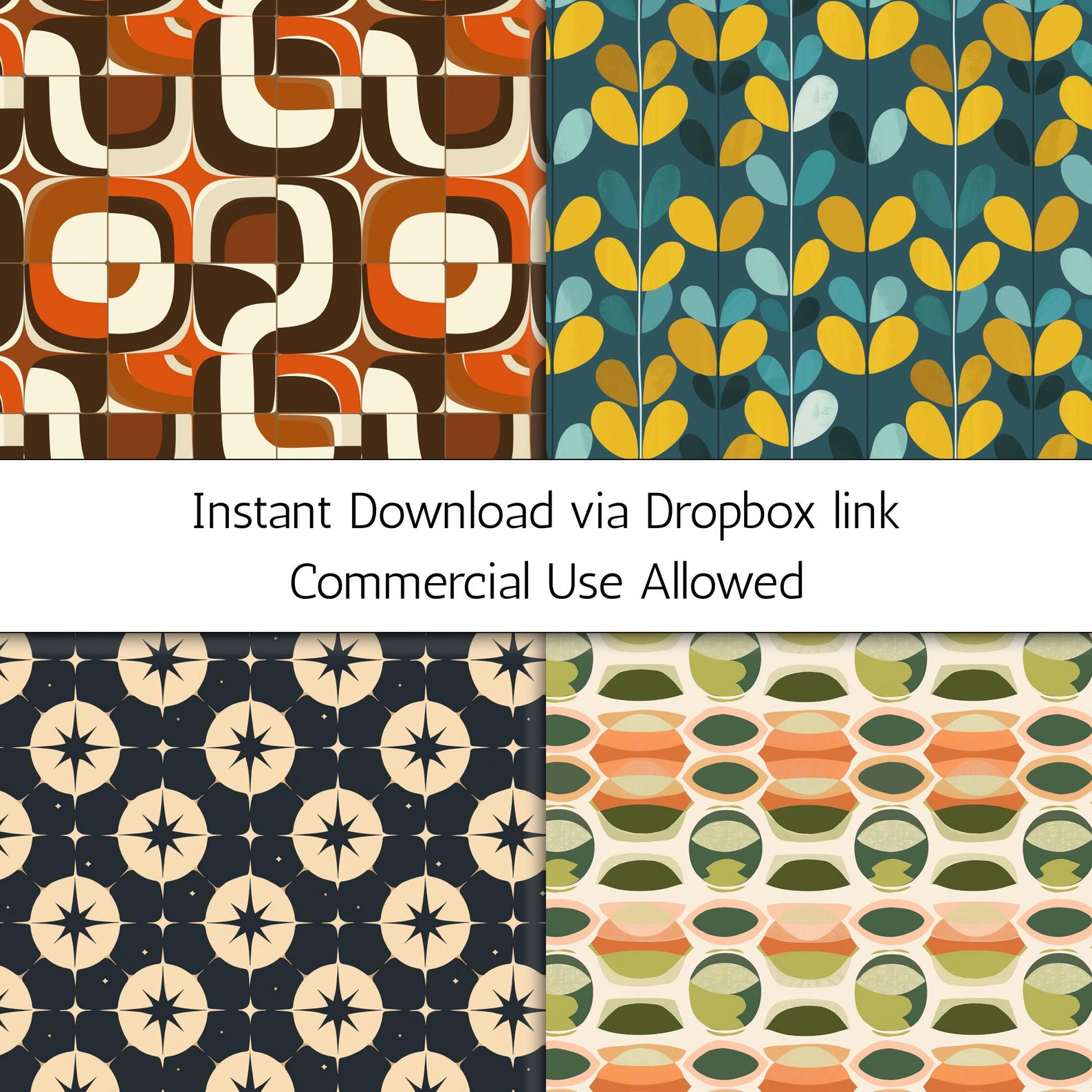 Midcentury Modern Digital Paper Retro Prints 50s Style Atomic Geometric ...
