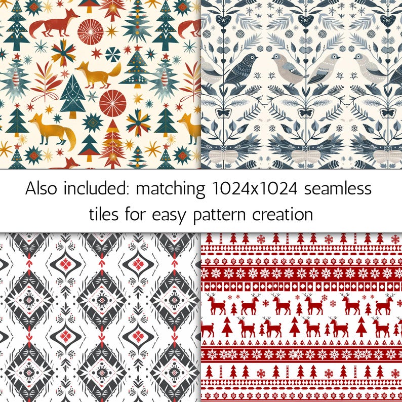 Scandinavian Christmas Seamless Patterns Nordic Folk Art Holiday ...