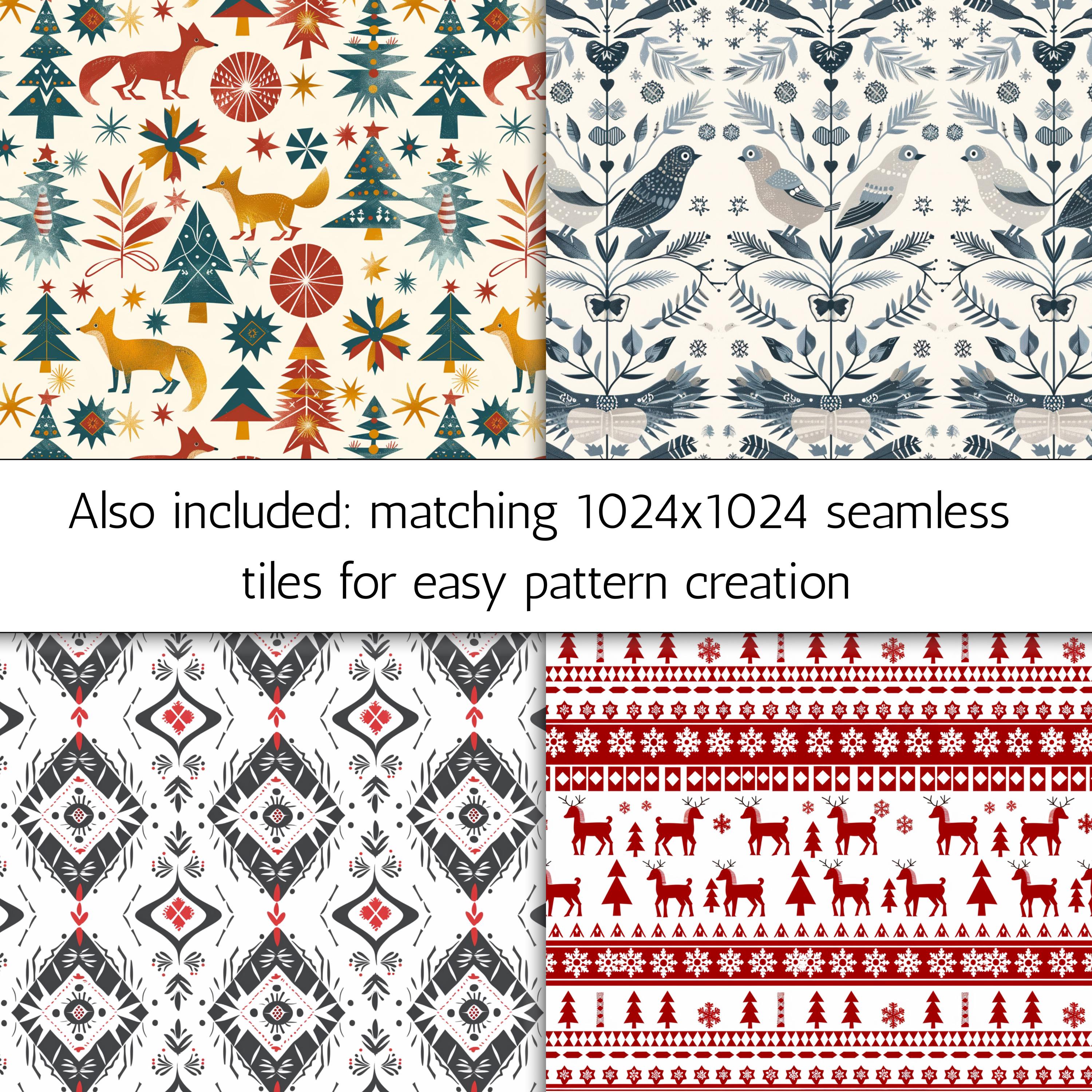 Scandinavian Christmas Seamless Patterns Nordic Folk Art Holiday ...