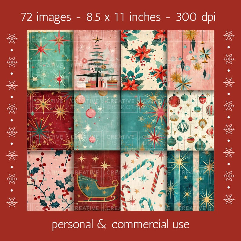 3-in-1 Vintage Christmas Digital Paper Bundle, 1950s Retro & Mid ...