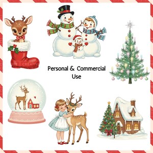 1950s Christmas Clipart Bundle, Retro Vintage Holiday Illustrations ...