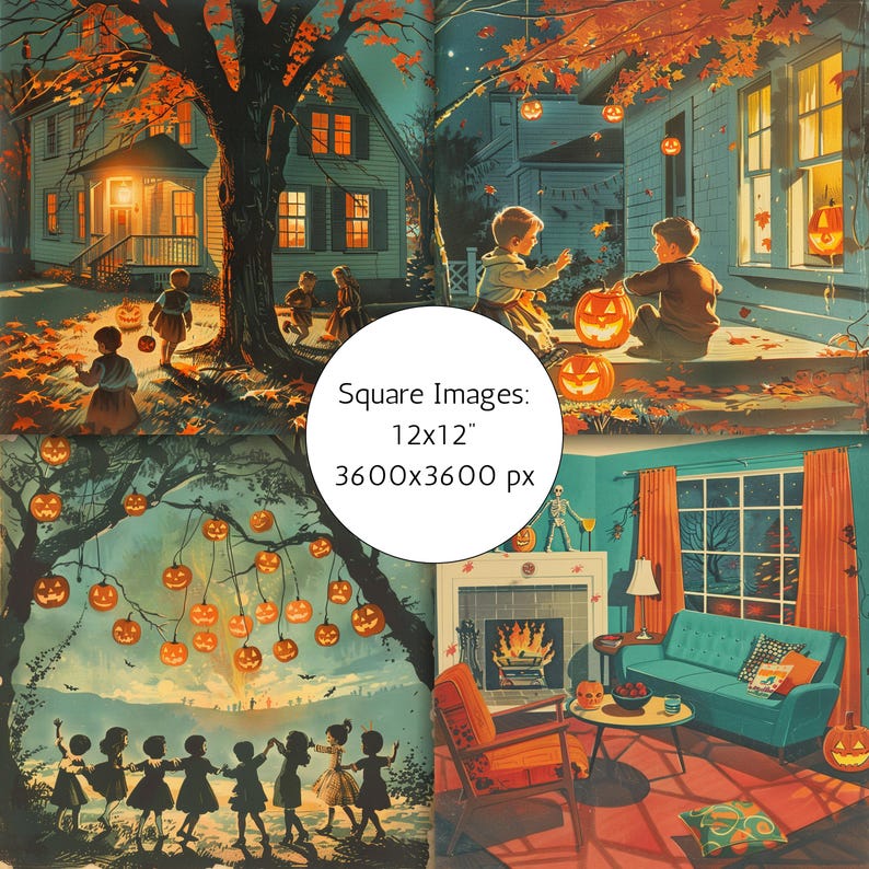 Retro Halloween Digital Paper Mid-century Printable Spooky Backgrounds ...