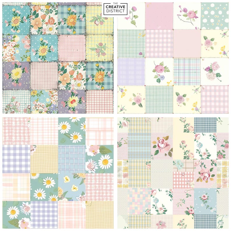 Pastel Patchwork Quilt Digital Paper, Faux Quilted Patchwork Patterns ...