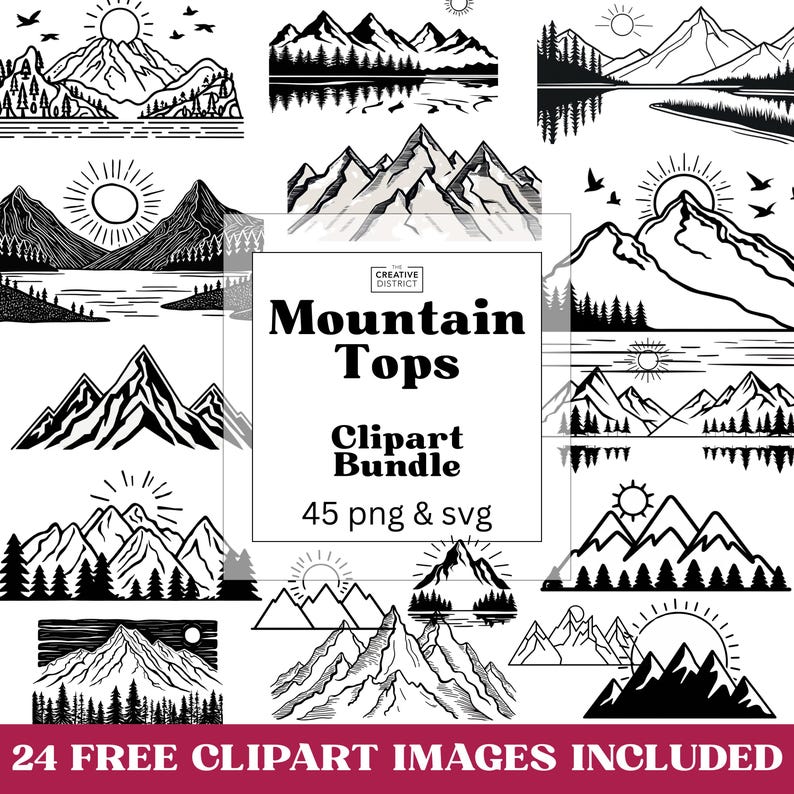 Mountain Top Clipart Outdoor Scene SVG Bundle Mountain Range Adventure ...