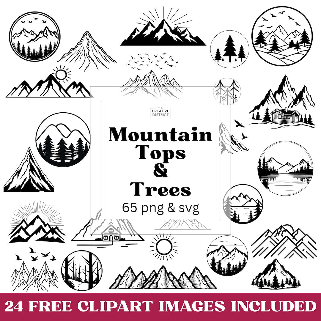 Mountain SVG Bundle - Outdoor & Hiking Clipart - Forest Adventure PNG ...