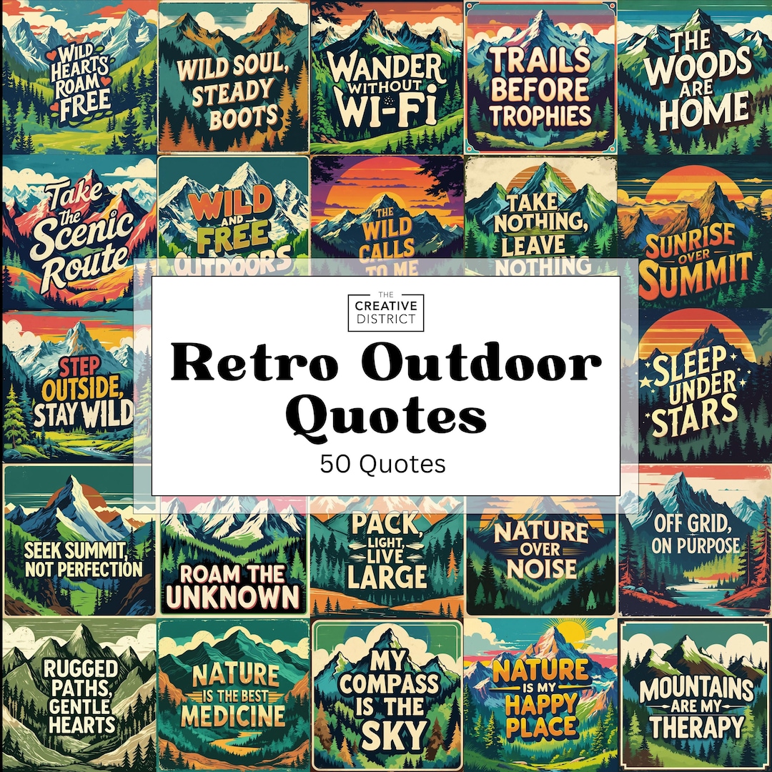 Retro Outdoor Quote Digital Paper – 50 JPG Adventure Sayings for ...