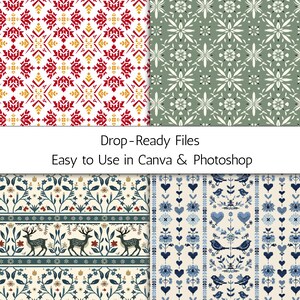 Scandinavian Christmas Seamless Patterns Nordic Folk Art Holiday ...