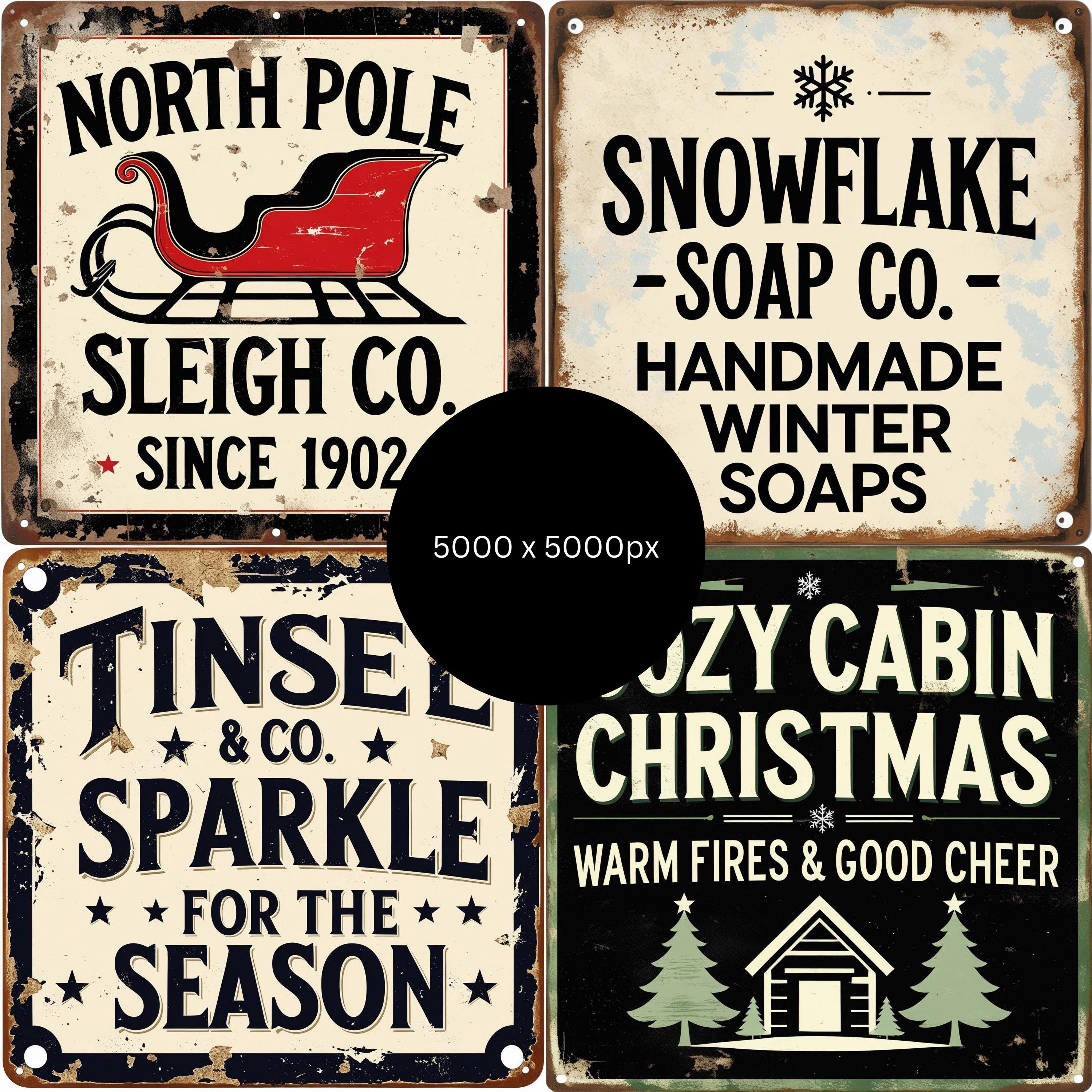 Retro Farmhouse Rustic Christmas Signs Vintage Weathered Holiday JPG ...