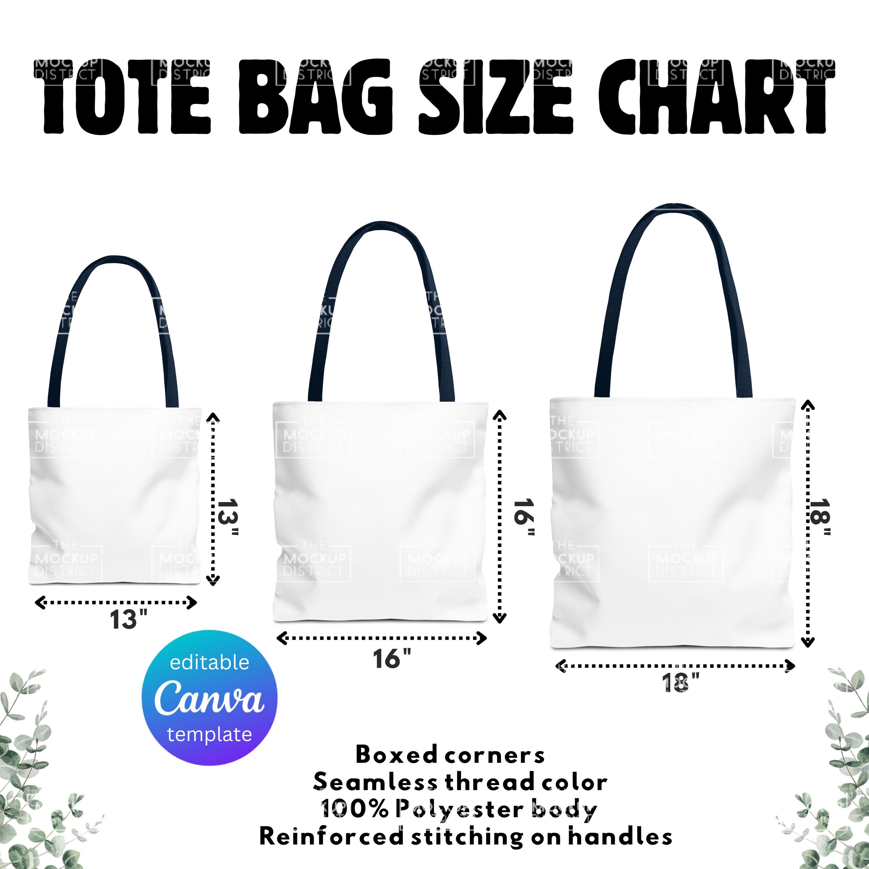 AOP Tote Bag Sizing Comparison Chart Guide Canva Editabletemplate Bag ...