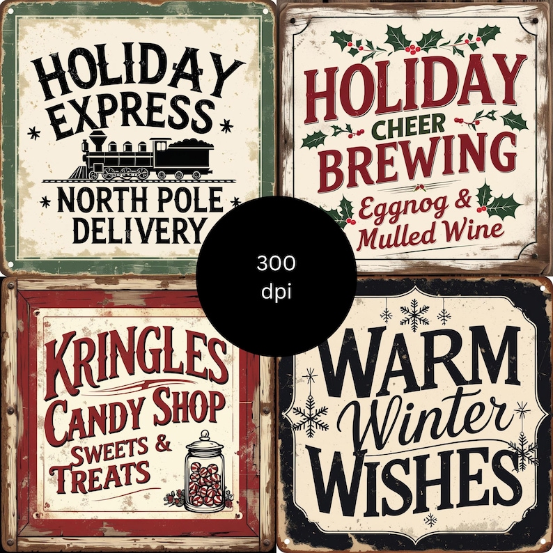 Retro Farmhouse Rustic Christmas Signs Vintage Weathered Holiday JPG ...