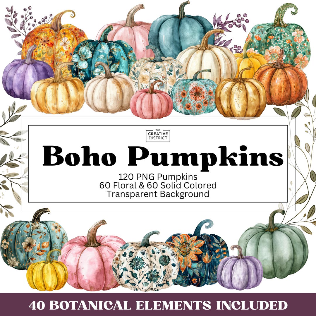 Thanksgiving Boho Pumpkin Clipart Bundle Fall PNG Cozy Autumn ...