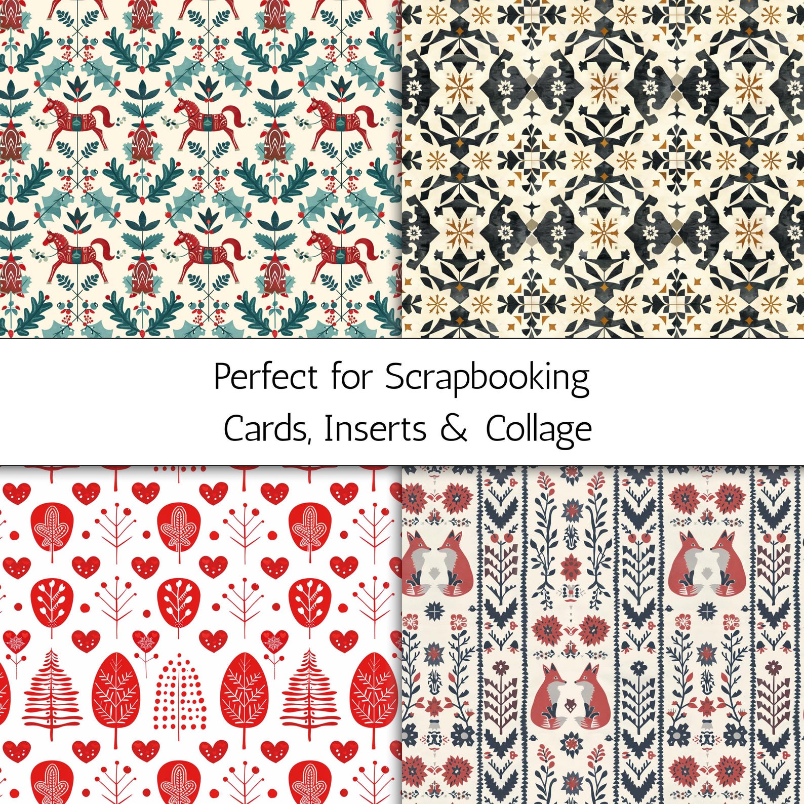 Scandinavian Christmas Seamless Patterns Nordic Folk Art Holiday ...