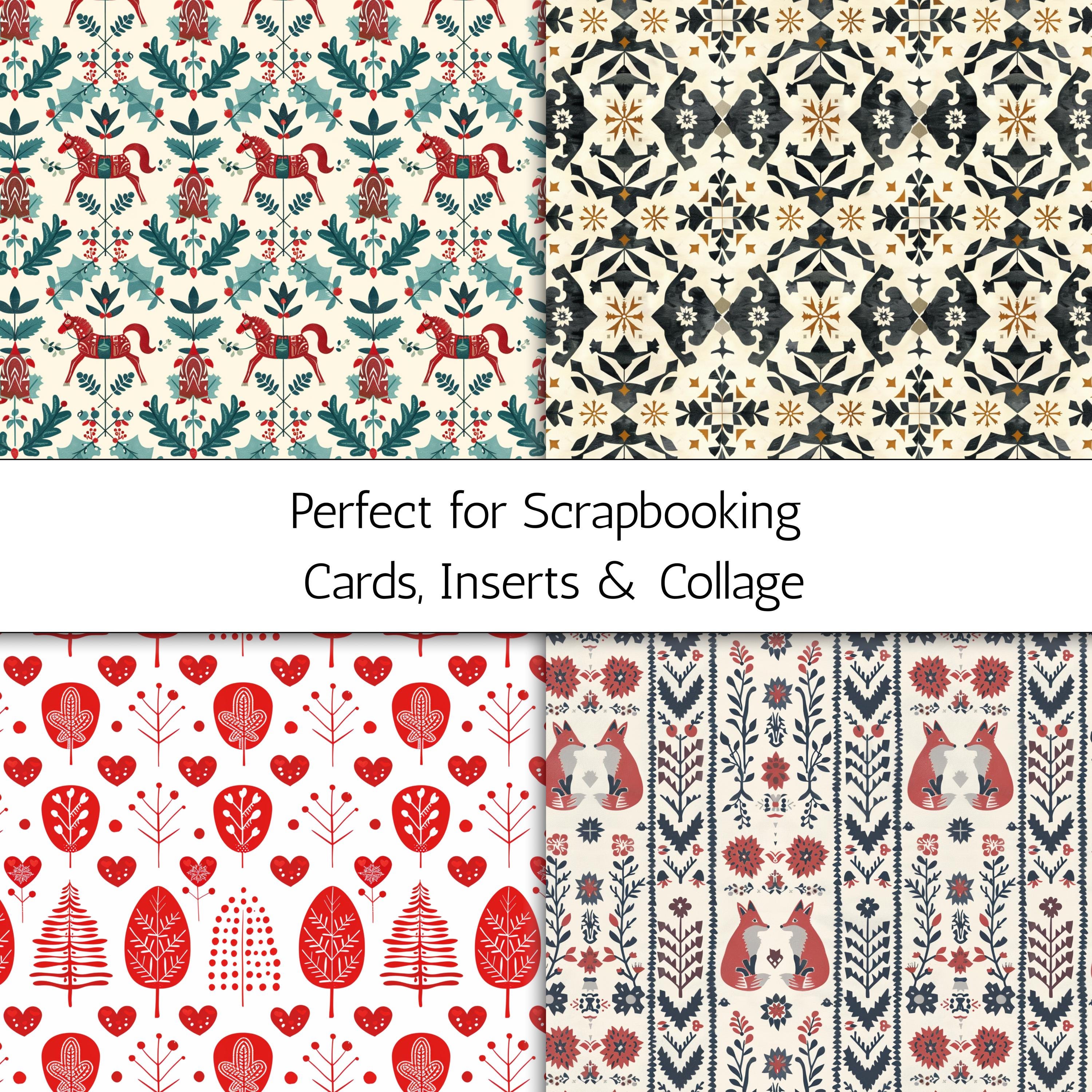 Scandinavian Christmas Seamless Patterns Nordic Folk Art Holiday ...