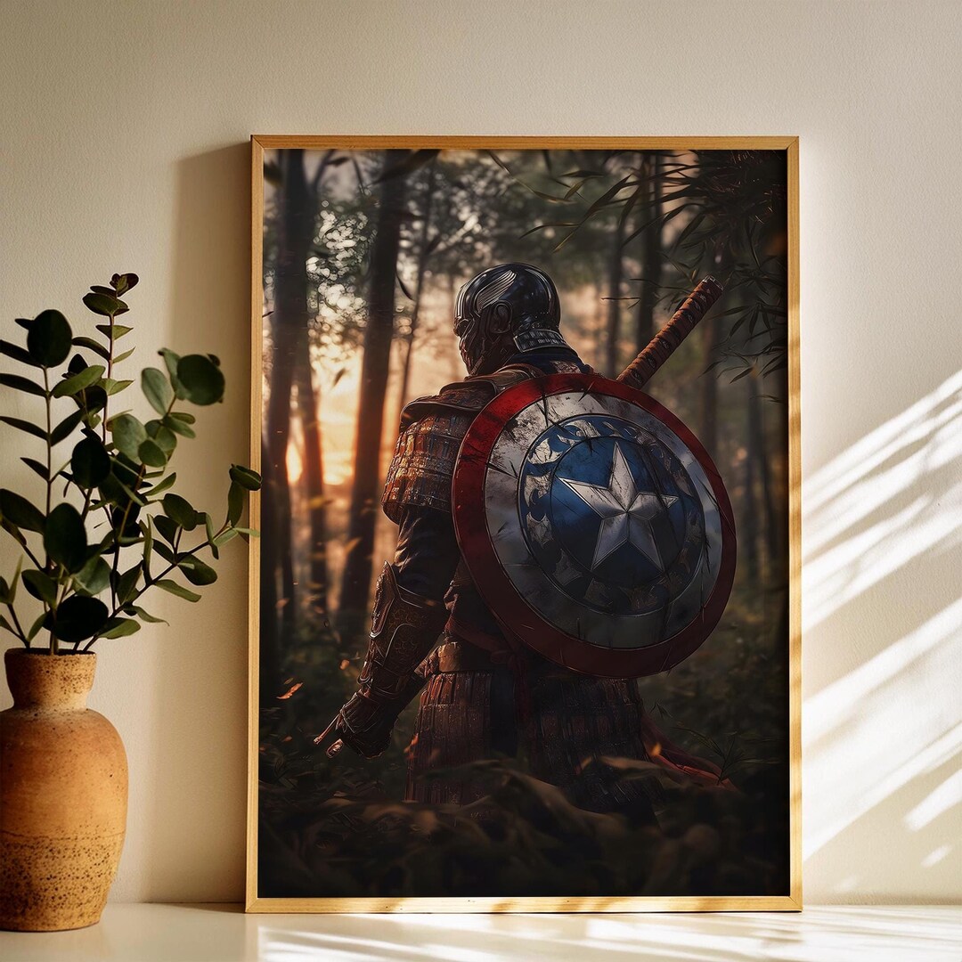 Captain America as Samurai Warrior Marvel Superhero Wall Art Unique ...