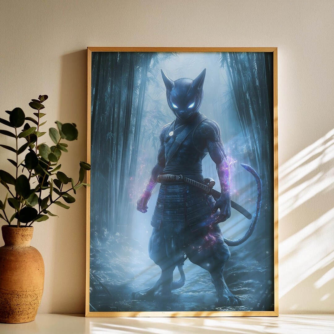 Mewtwo Pokemon as Samurai Warrior Pokemon Wall Art Unique Design ...