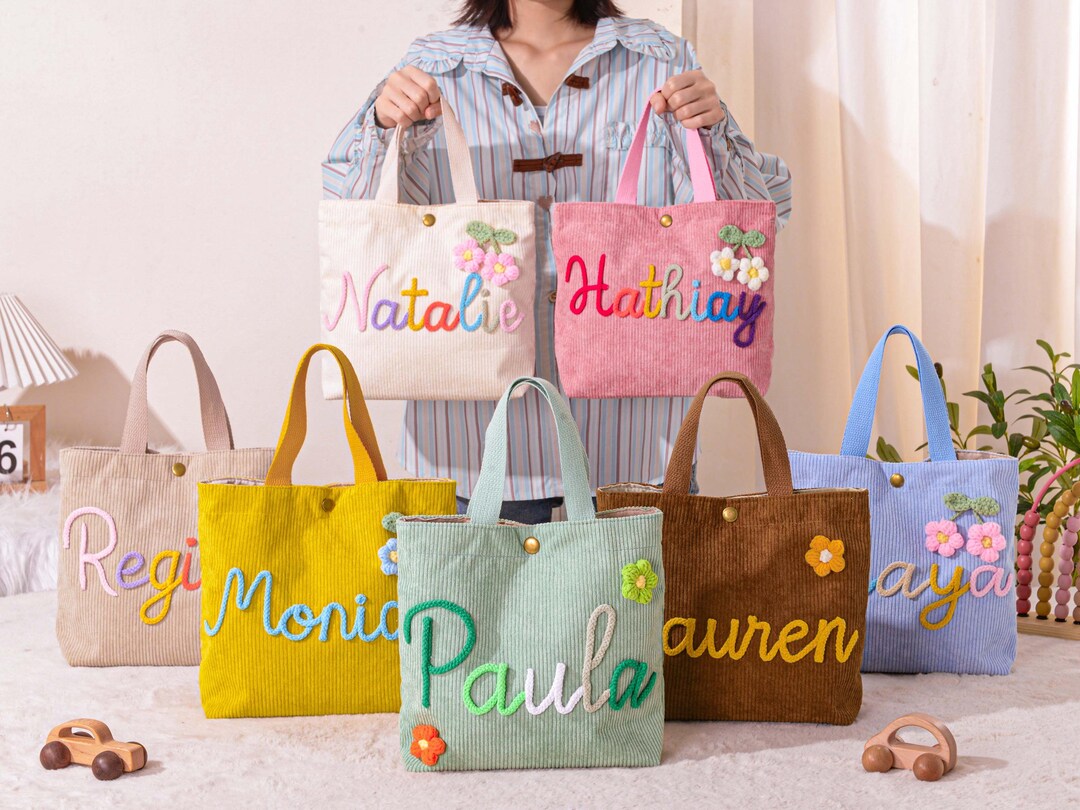 Custom Name Handbag,personalized Corduroy Name Tote Bag,children's Name ...