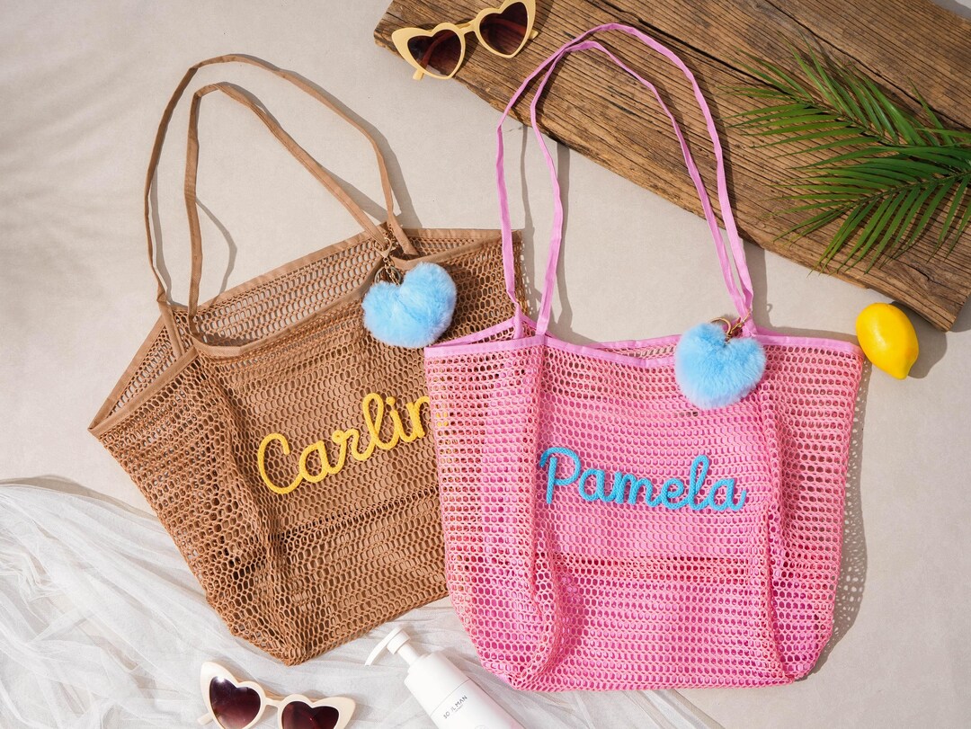 Personalized Beach Tote Bag, Sand-proof Nylon Mesh Tote, Custom Name ...