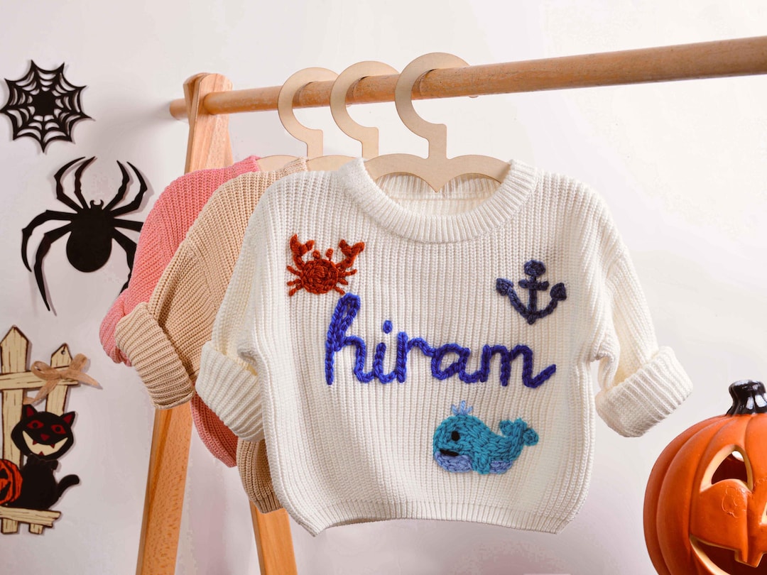 Custom Baby Name Sweaters,knit Sweater Toddler,hand Embroidery Baby ...