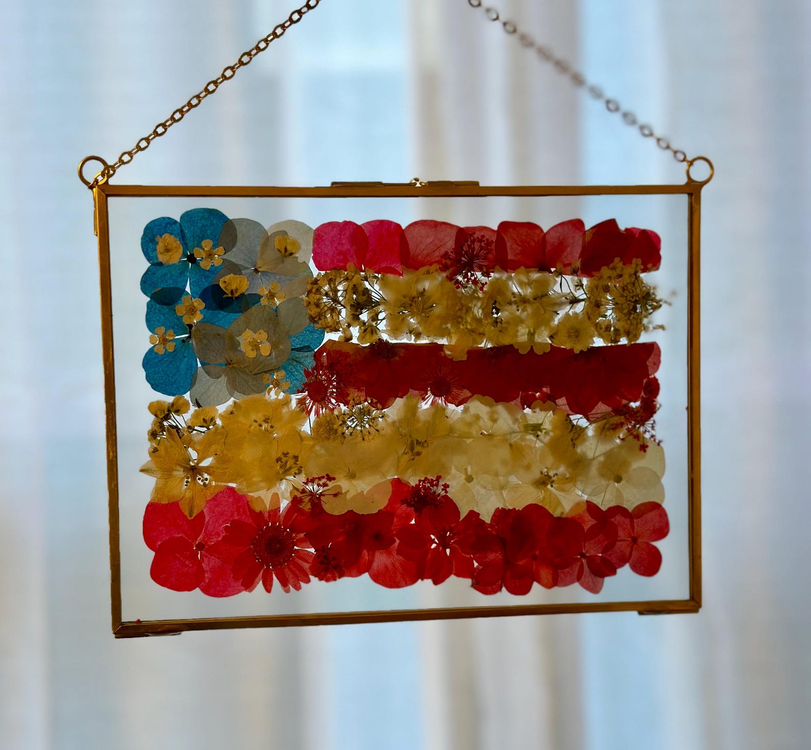 Pressed Flower American Flag Art: Botanical Sun Catcher Decor - Etsy