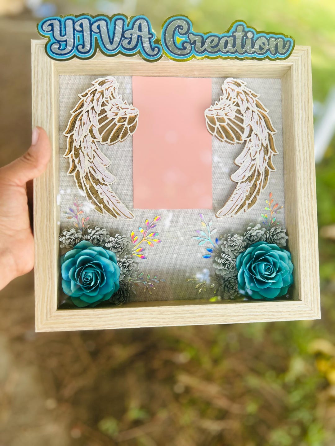 Personalized Angel Wing Shadow Box Handmade Paper Flower Memorial ...