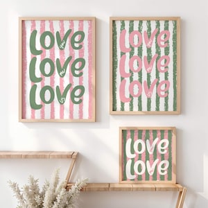 Chic Pink and Sage Green Room Decor Set of 3 | Wall Decor Over the Bed ...
