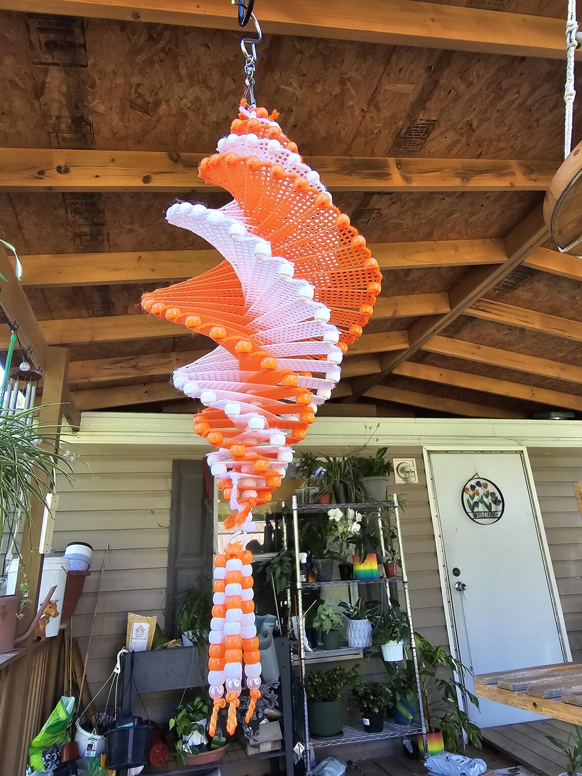 Creamsicle Orange and White Wind Spinner Handmade Porch Decor Twirly ...