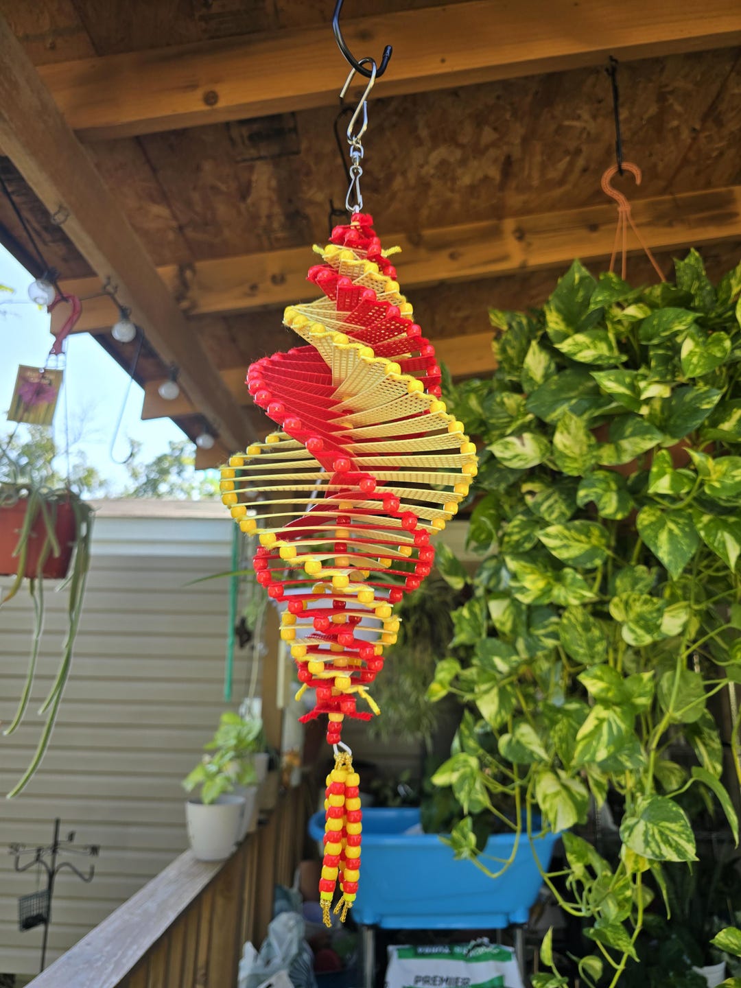 Red & Yellow Wind Spinner Handmade Porch Decor Twirly Wind Chime Summer ...