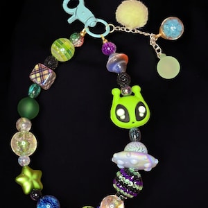 Handmade Green Alien |purple Alien | UFO Beaded Keychain | Car Hanger ...