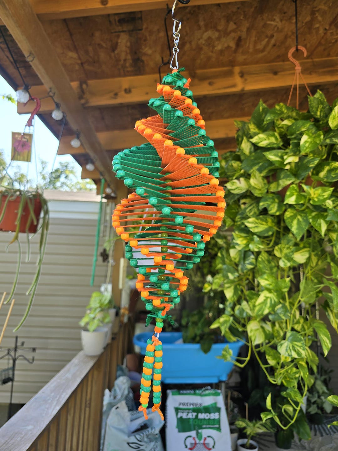Orange and Deep Green Wind Spinner Handmade Porch Decor Twirly Wind ...