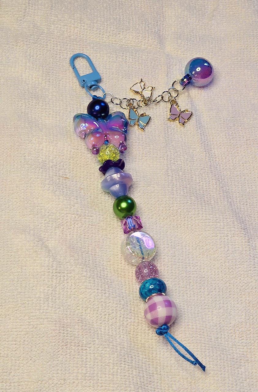 Beaded Purple and Blue Butterfly Keychain - Etsy